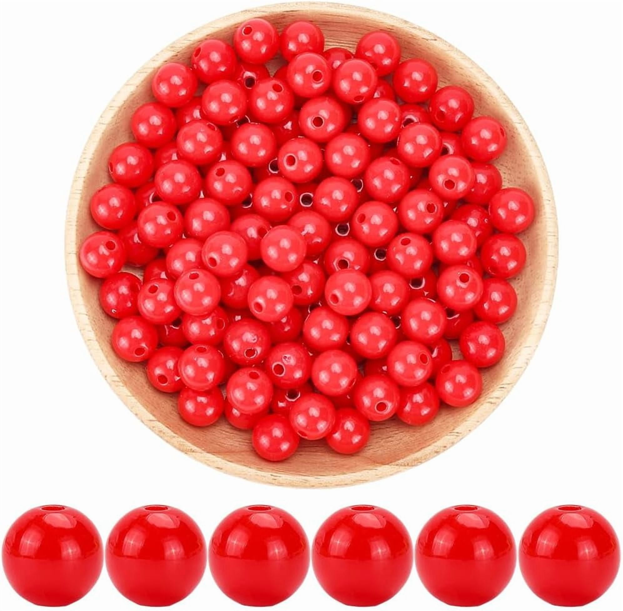 1 Box 200Pcs 10mm Red Beads Smooth Acrylic Round Beads Opaque Loose ...