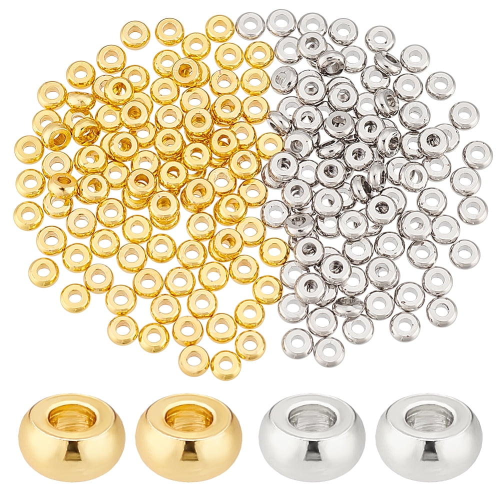 1 Box 200Pcs 2 Colors Brass Spacer Beads Flat Round Platinum & Golden ...