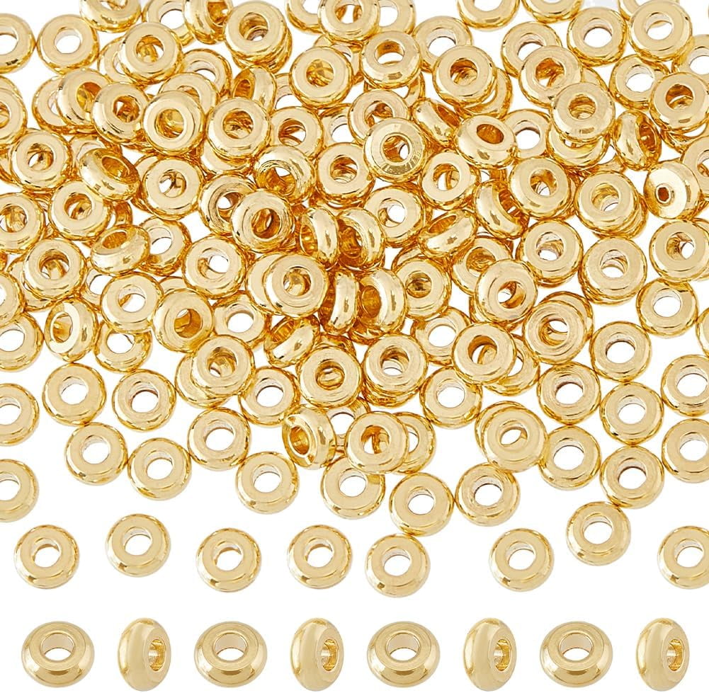 1 Box 200Pcs 202 Stainless Steel Beads Disc/Flat Round Real 18K Gold ...