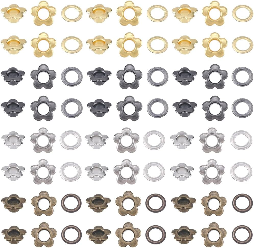 1 Box 200Pcs 4 Colors Flower Metal Eyelets Bulk Brass Silver Golden ...