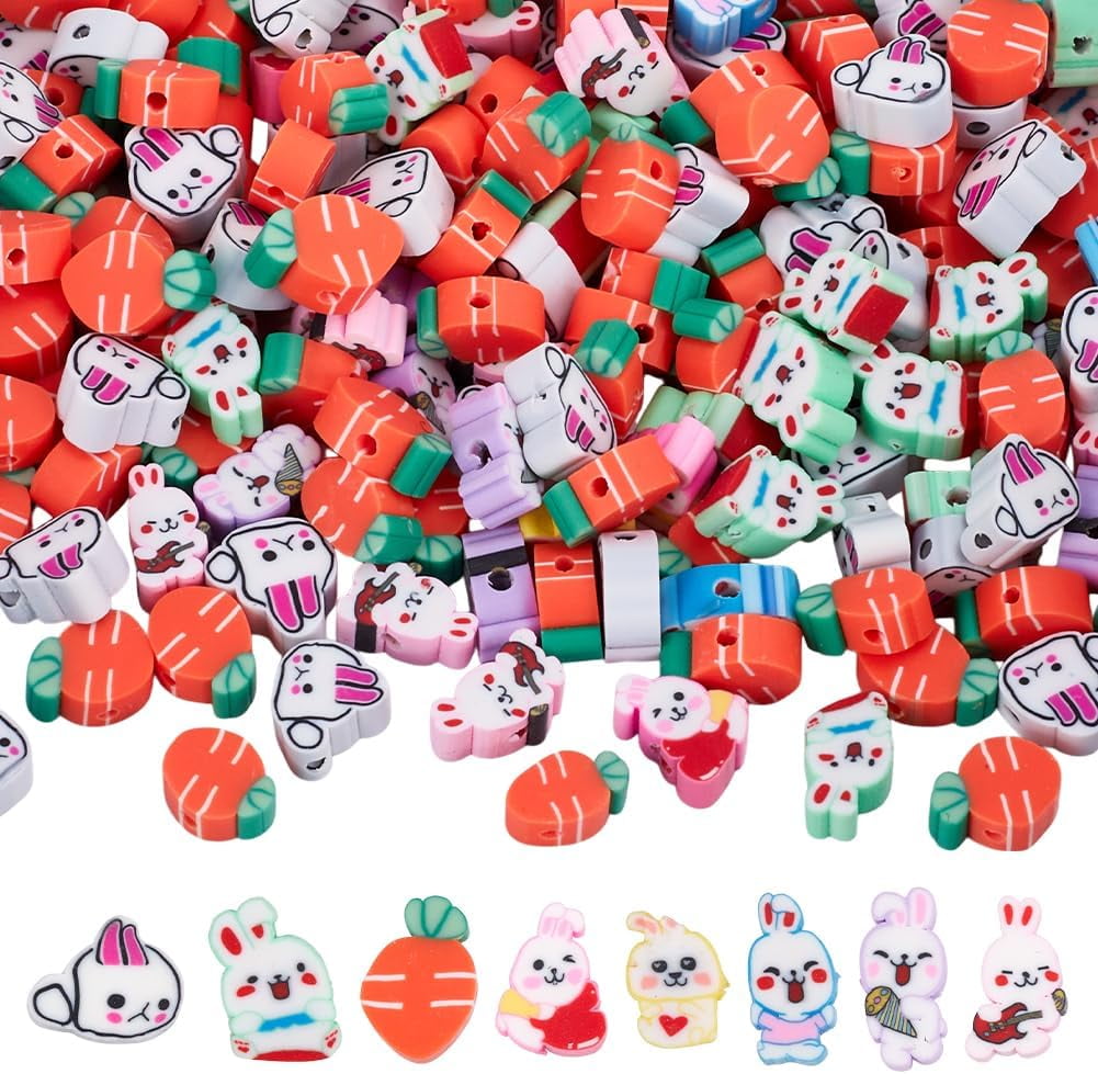 1 Box 200Pcs Easter Beads Cartoon Clay Beads Cartoon Small Rabbit ...