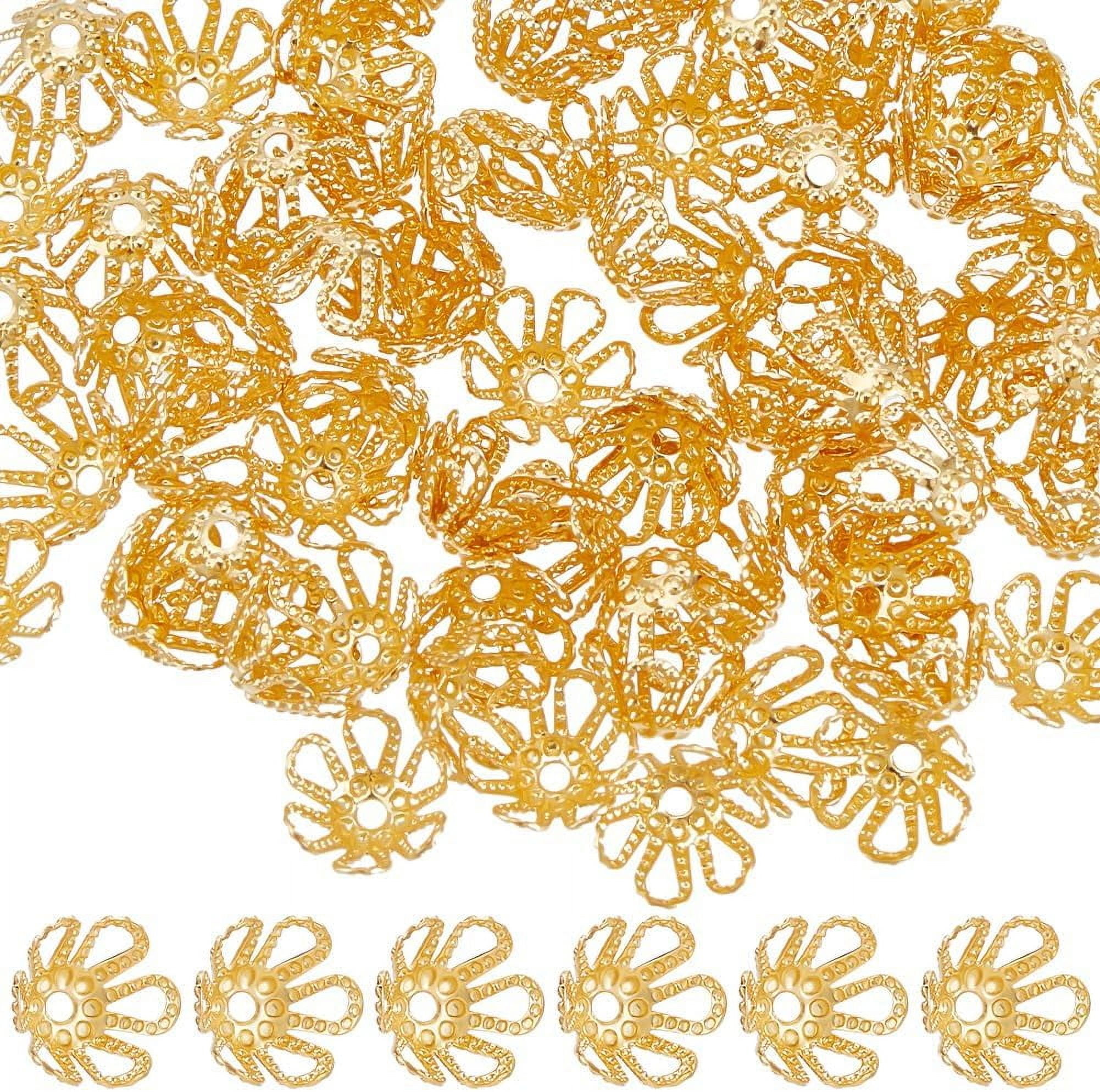 1 Box 200Pcs Filigree Bead Caps 18K Gold Plated Brass Hollow Flower ...