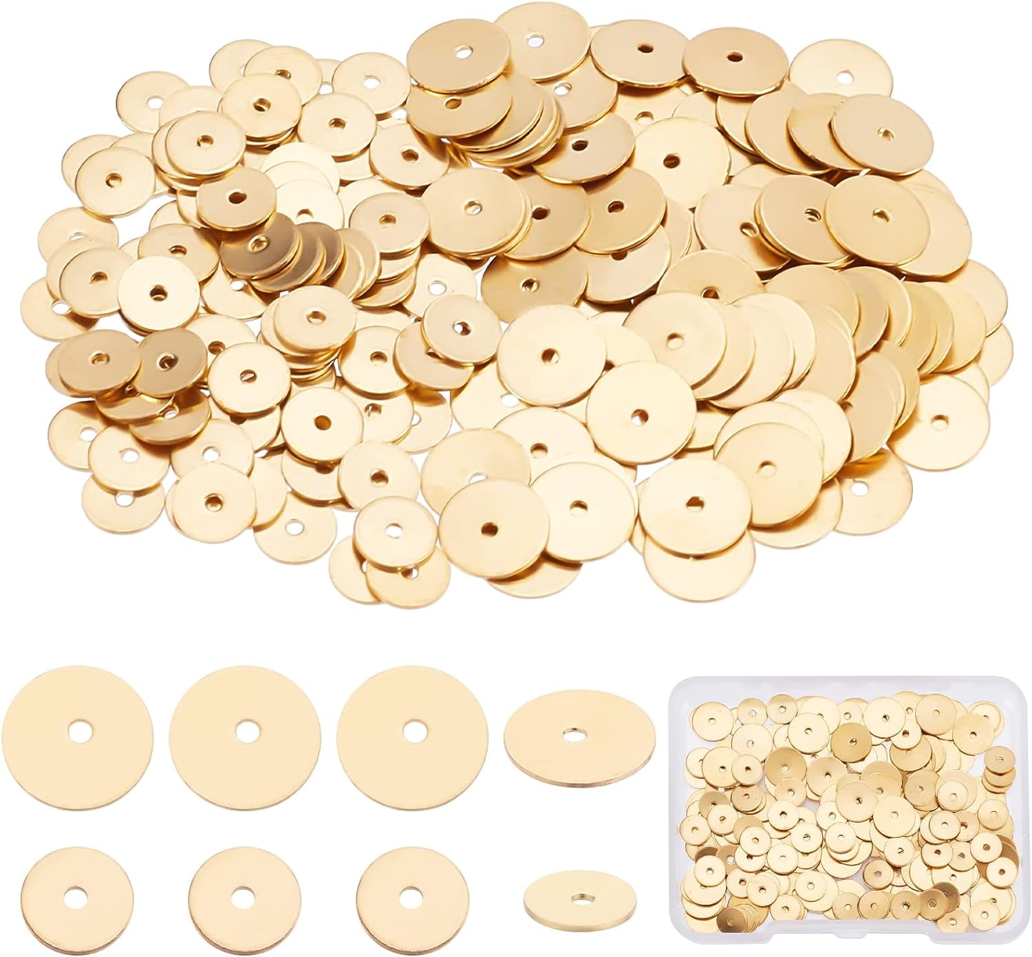1 Box 200Pcs Gold Heishi Beads Golden Flat Disc Beads 6mm 8mm Real 18K ...