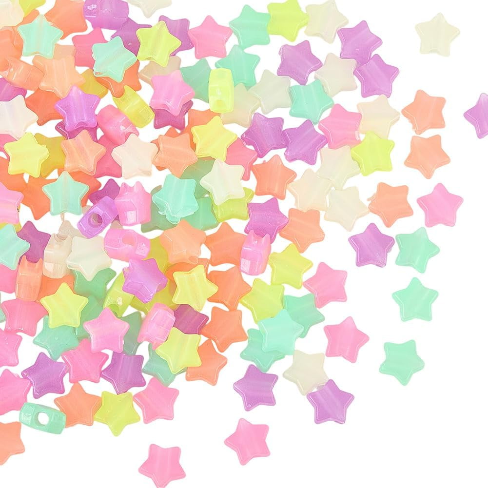 1 Box 200Pcs Luminous Star Beads Glow In The Dark Beads Small Colorful ...