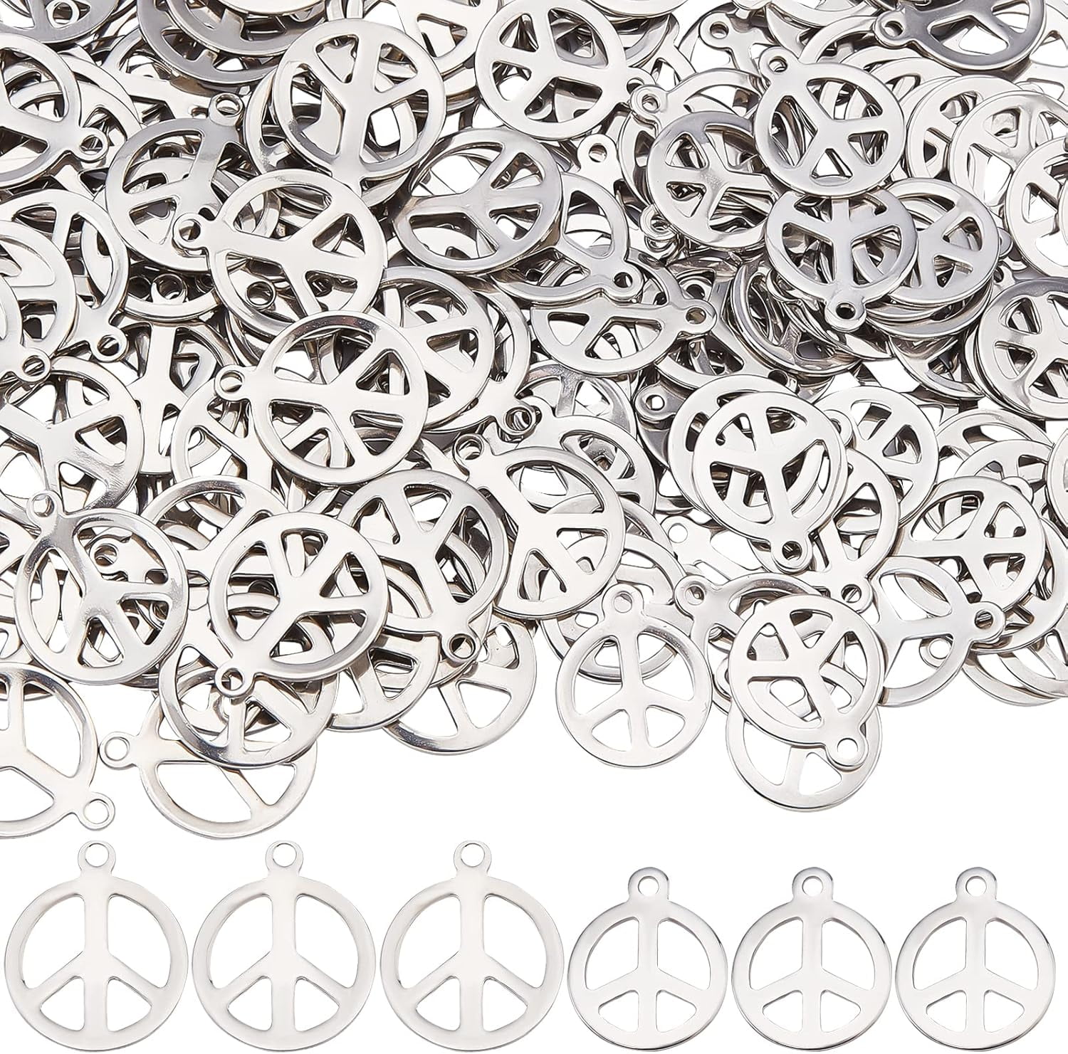 1 Box 200Pcs Peace Charms Peace Sign Charm 2 Sizes Stainless Steel ...
