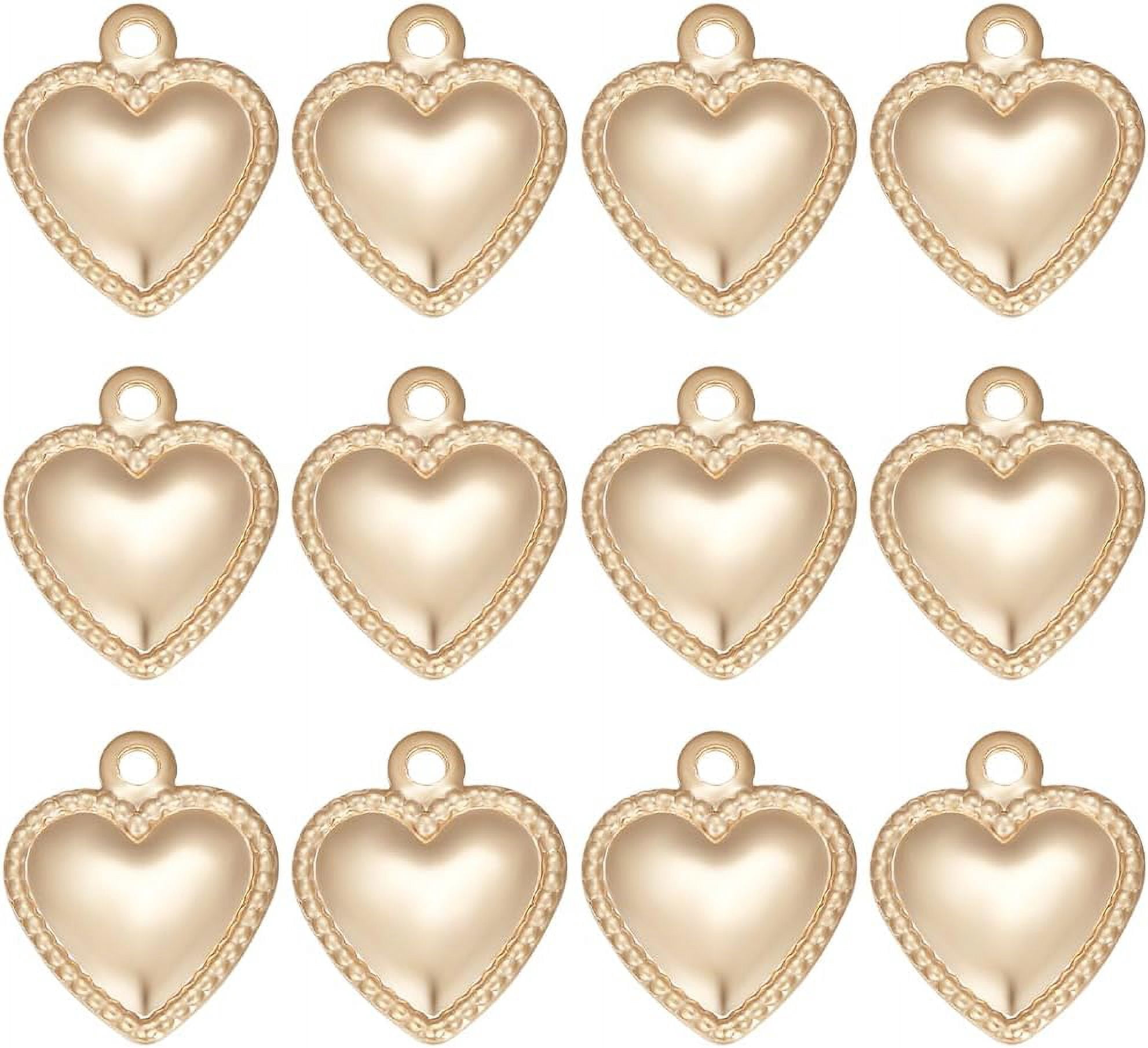 1 Box 200Pcs Puffed Heart Charm 24K Gold Plated Stainless Steel Mini ...