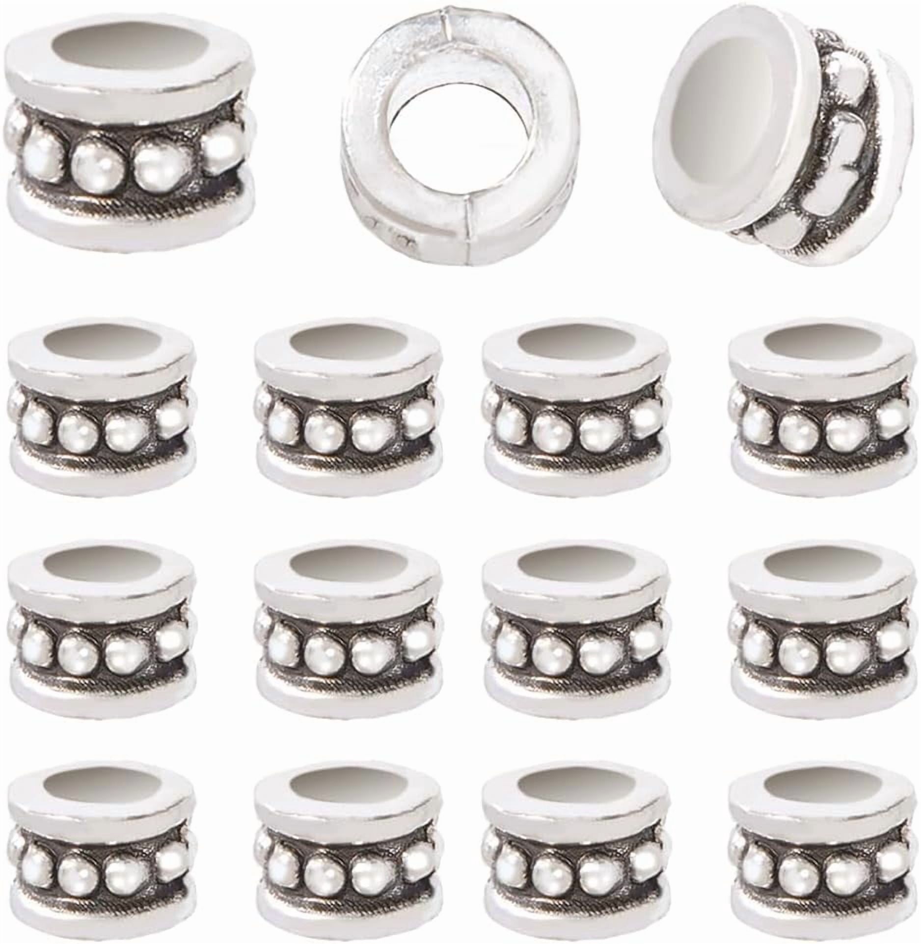 1 Box 200Pcs Silver Spacers Tibetan Alloy Beads Metal Loose Large Hole ...