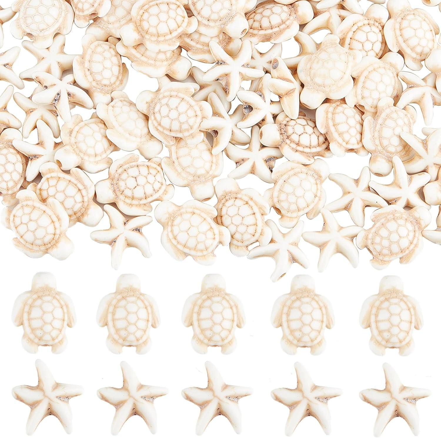 1 Box 200Pcs Turtle Beads White Starfish Beads Bulk Synthetic Turquoise ...