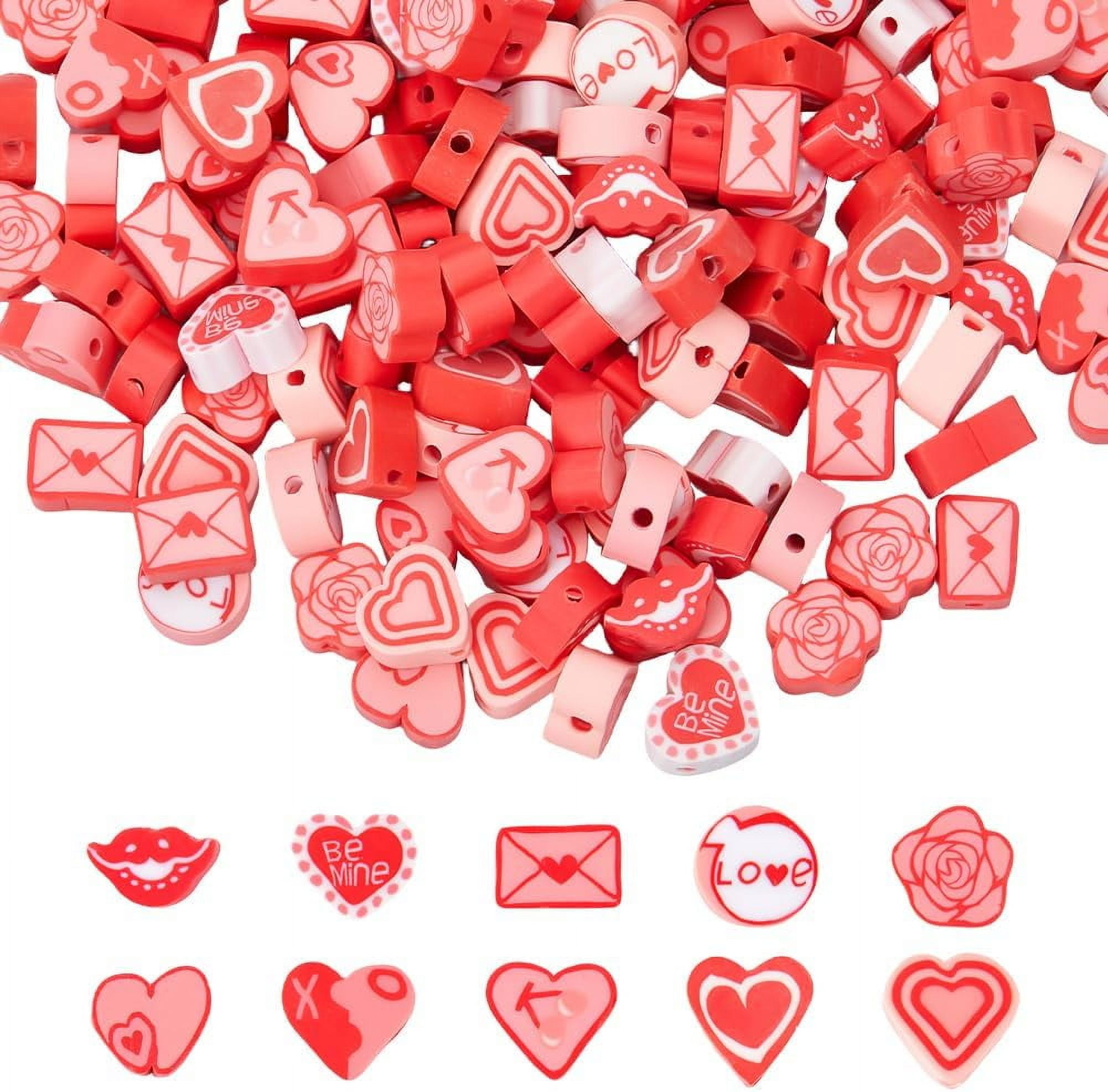1 Box 200Pcs Valentines Clay Beads Valentines Day Heart Polymer Clay ...