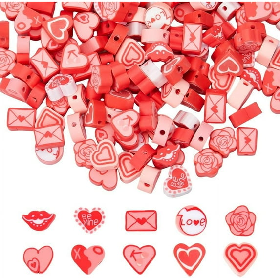 1 Box 200Pcs Valentines Clay Beads Valentines Day Heart Polymer Clay ...