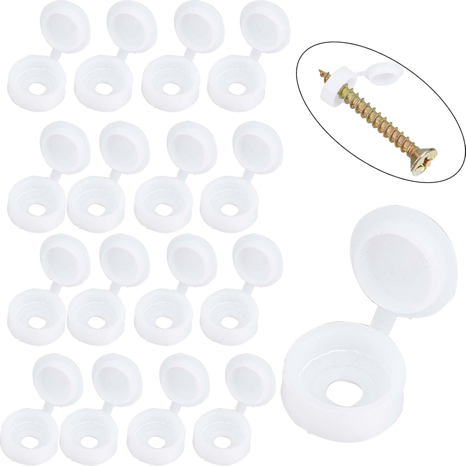 1 Box 200Pcs White Fold Screws Snap Covers Plastic Hinged Cover Caps ...