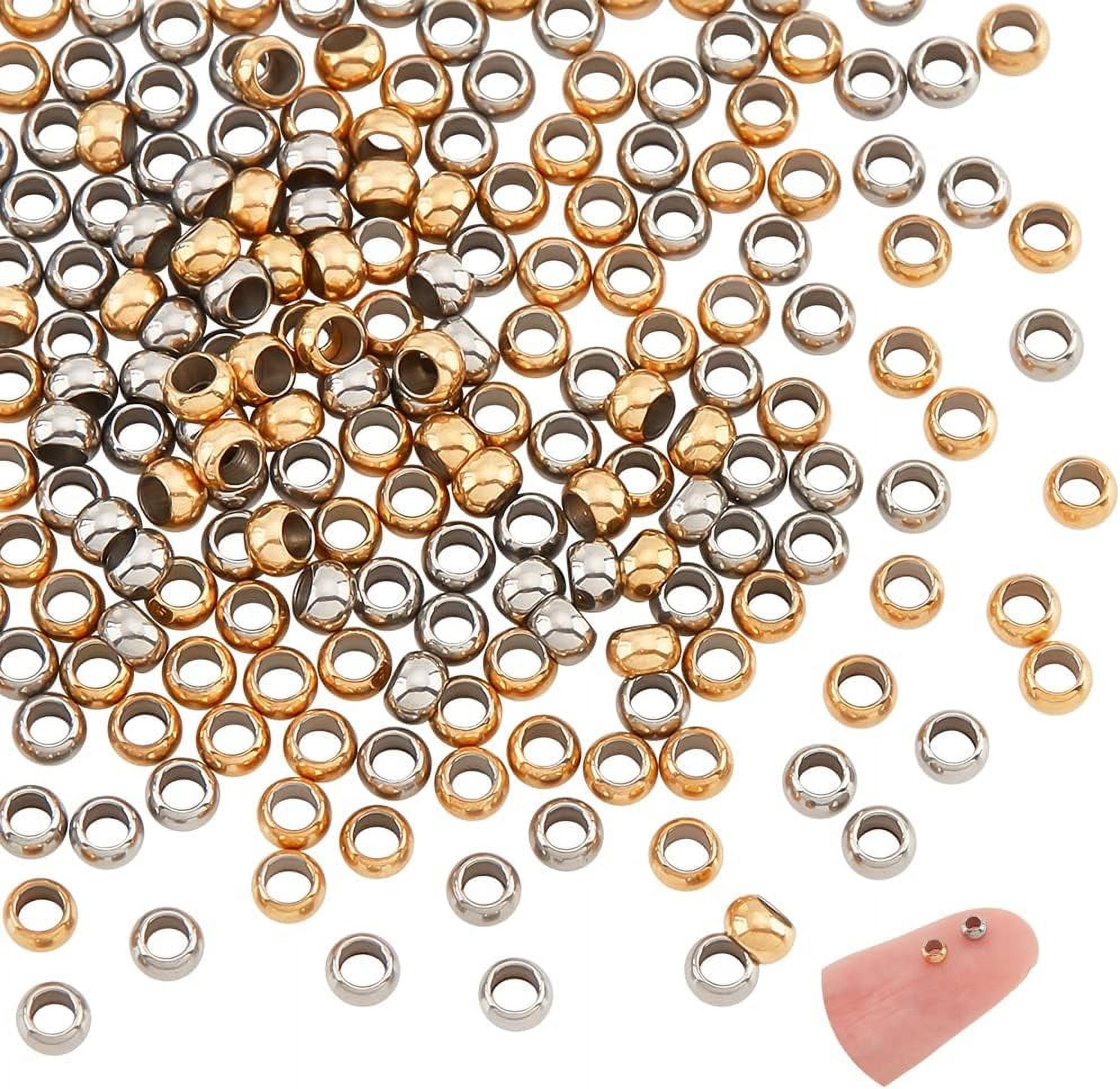1 Box 200pcs 2 Colors Metal Beads Round Spacer Beads Stainless Steel ...