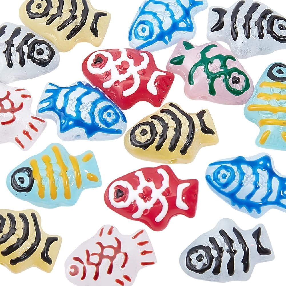 1 Box 20PCS Cute Fish Beads with Hole Summer Lampwork Handmade Glass ...