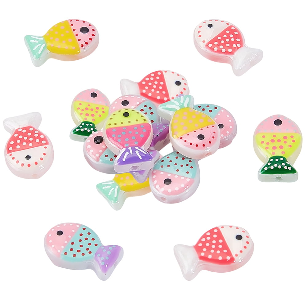 1 Box 20PCS Glass Fish Beads with Hole Lampwork Handmade Color Painted ...