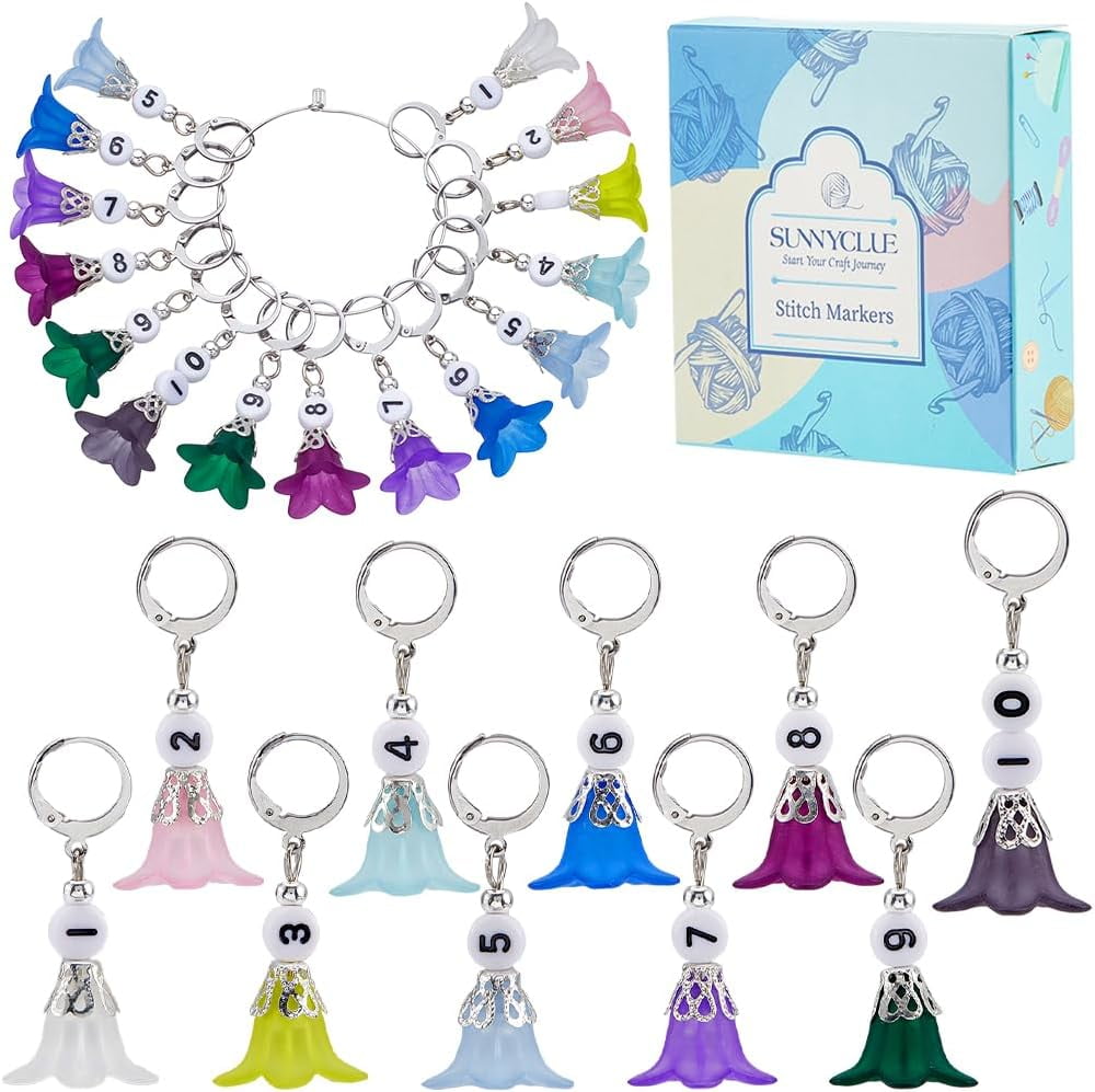 1 Box 20Pcs 10 Colors Acrylic Stitch Markers Flower Crochet Markers ...