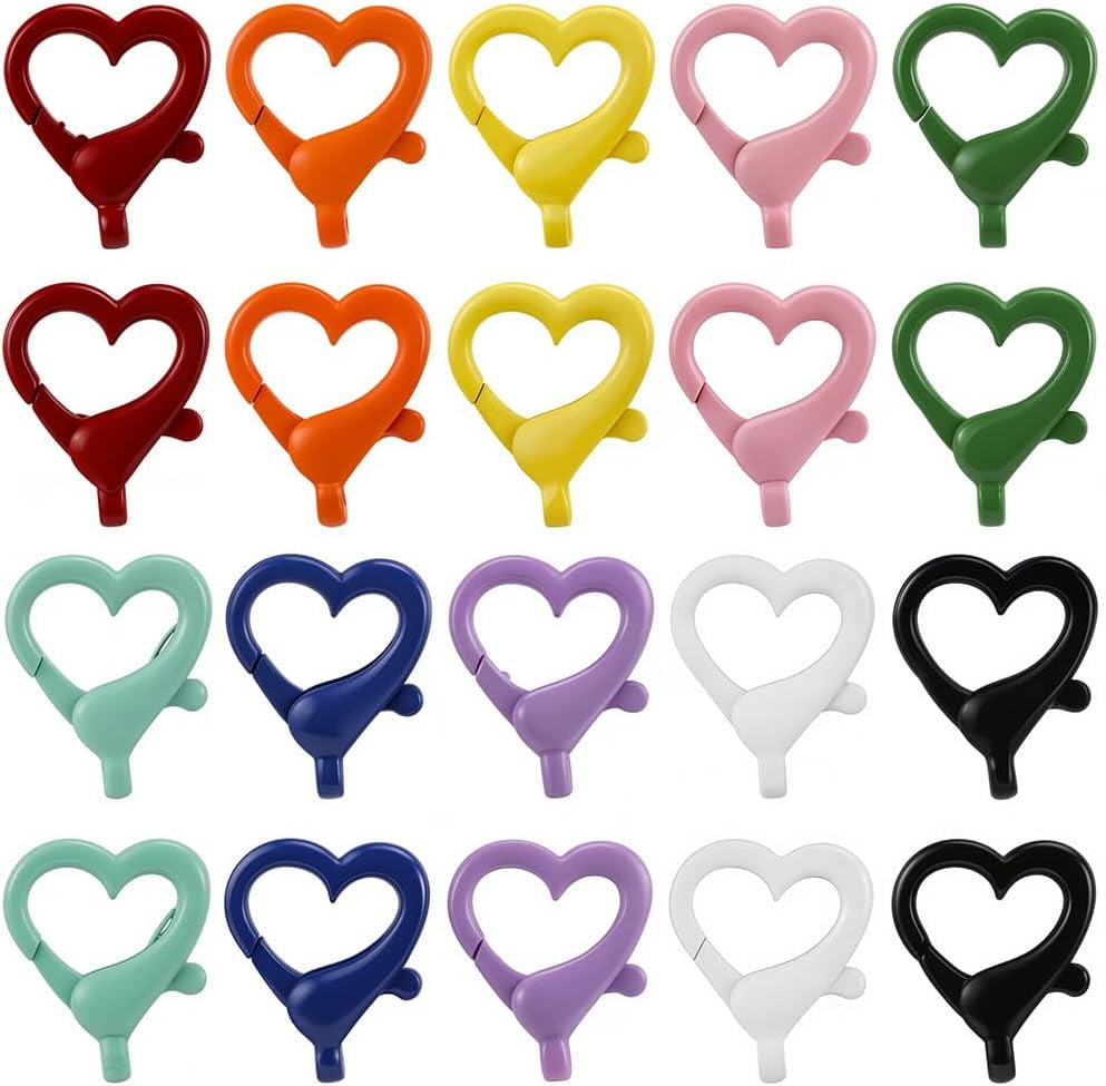1 Box 20Pcs 10 Colors Heart Lobster Keychain Clasp Heart Shaped ...