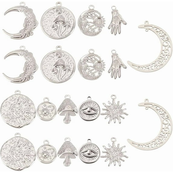 1 Box 20Pcs 10 Style Tarot Charms Stainless Steel Sun Charm Magic ...