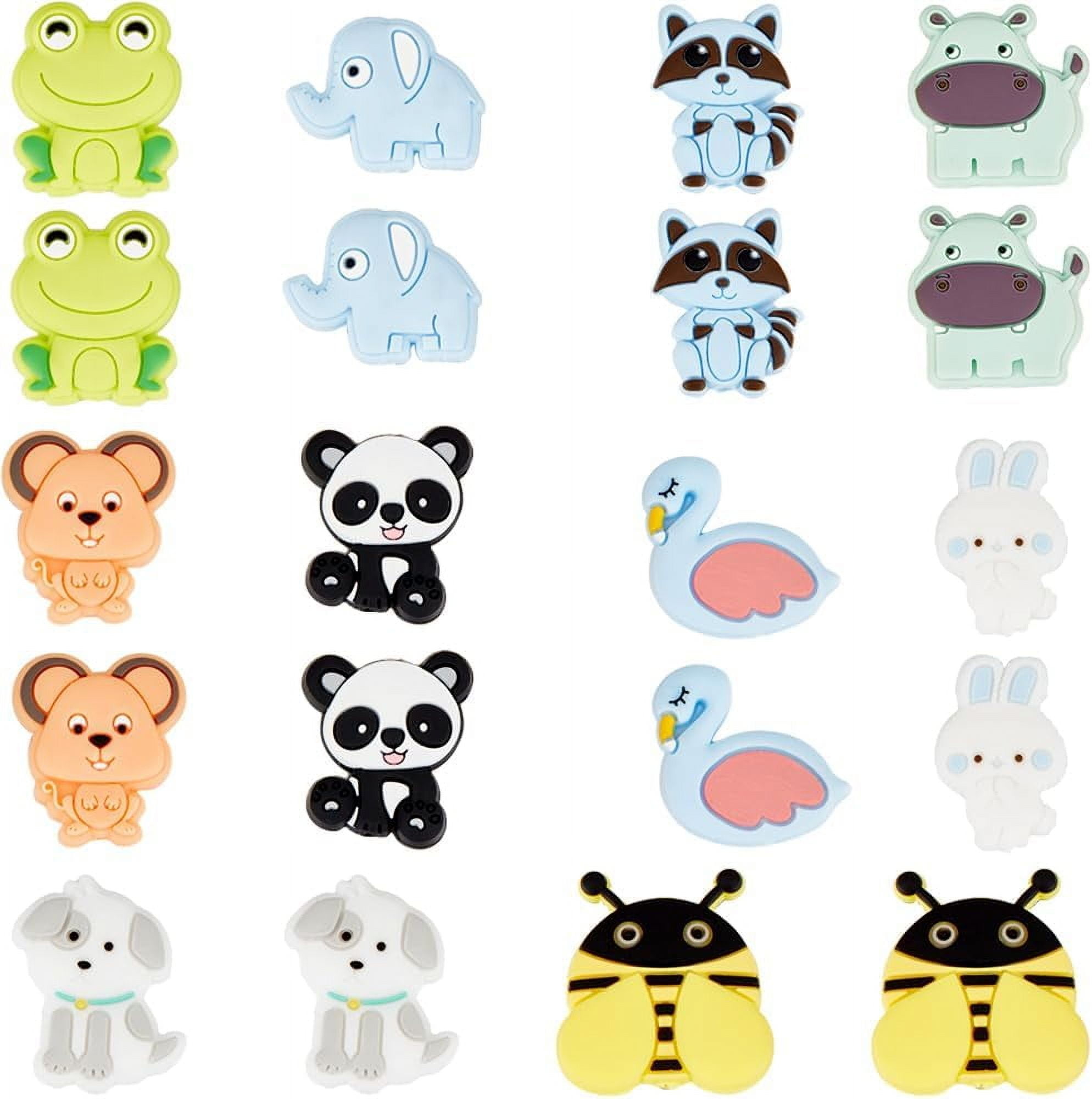 1 Box 20Pcs 10 Styles Animals Silicone Beads Animal Focal Beads Large ...