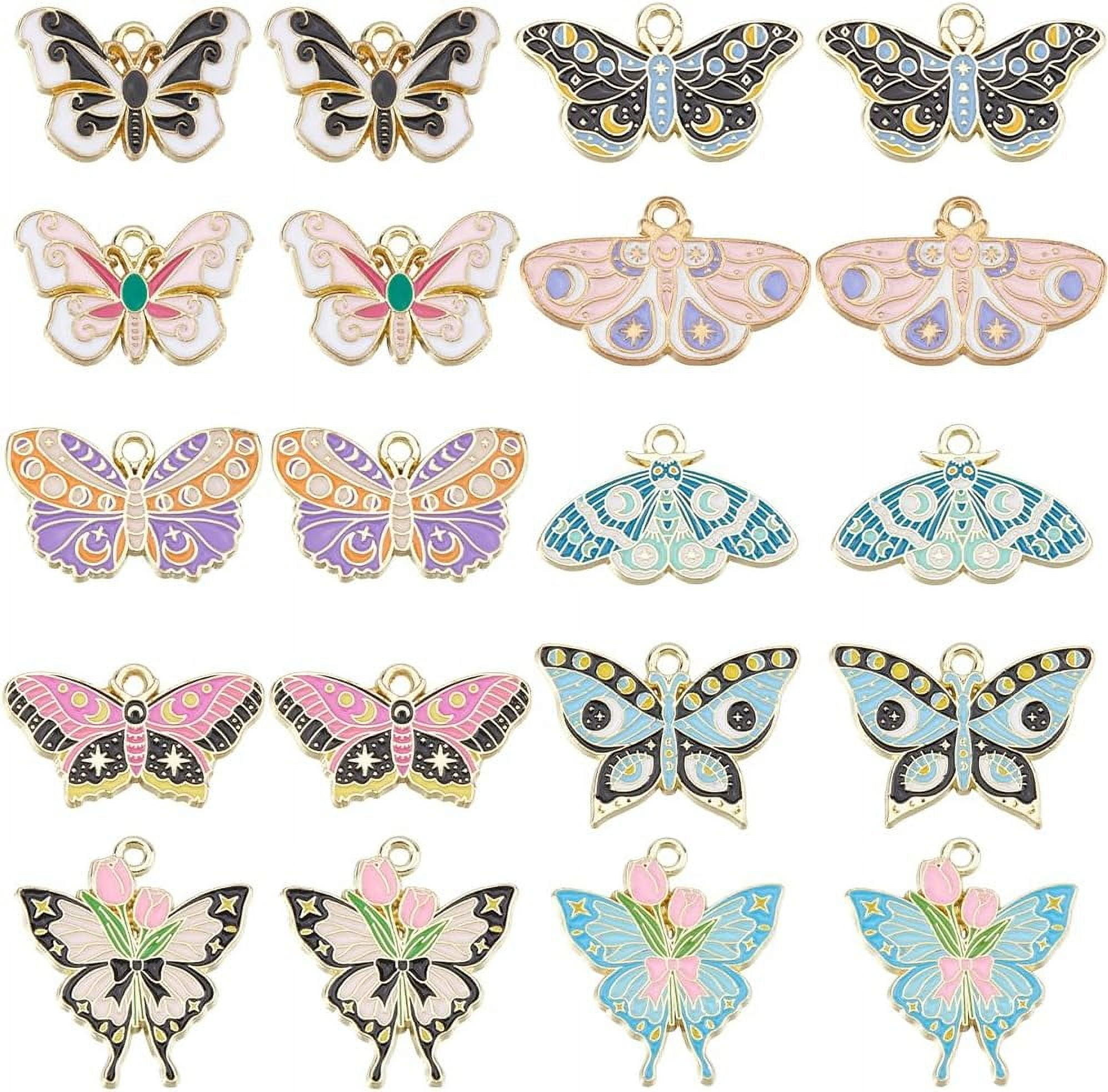 1 Box 20Pcs 10 Styles Enamel Butterfly Charms Gold Moth Charms Alloy ...
