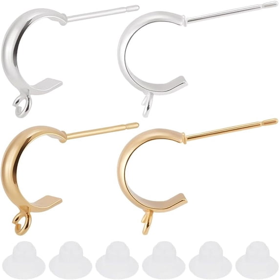 1 Box 20Pcs 2 Colors Half Hoop Earring Findings 18K Gold Plated Round ...