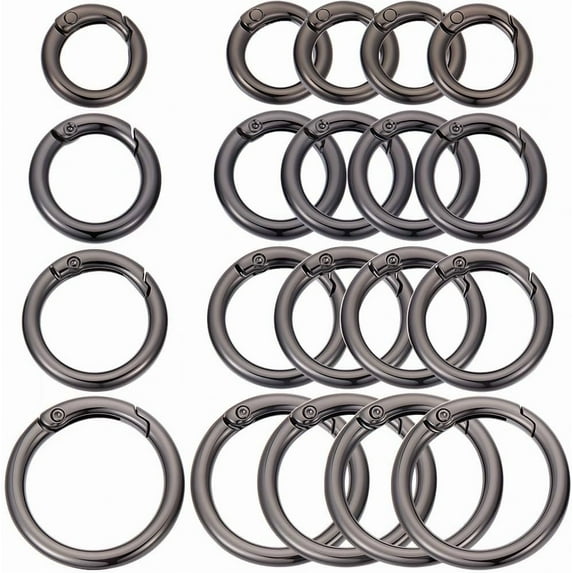 1 Box 20Pcs 4 Styles Metal Black Key Ring Round Carabiner Keychain ...
