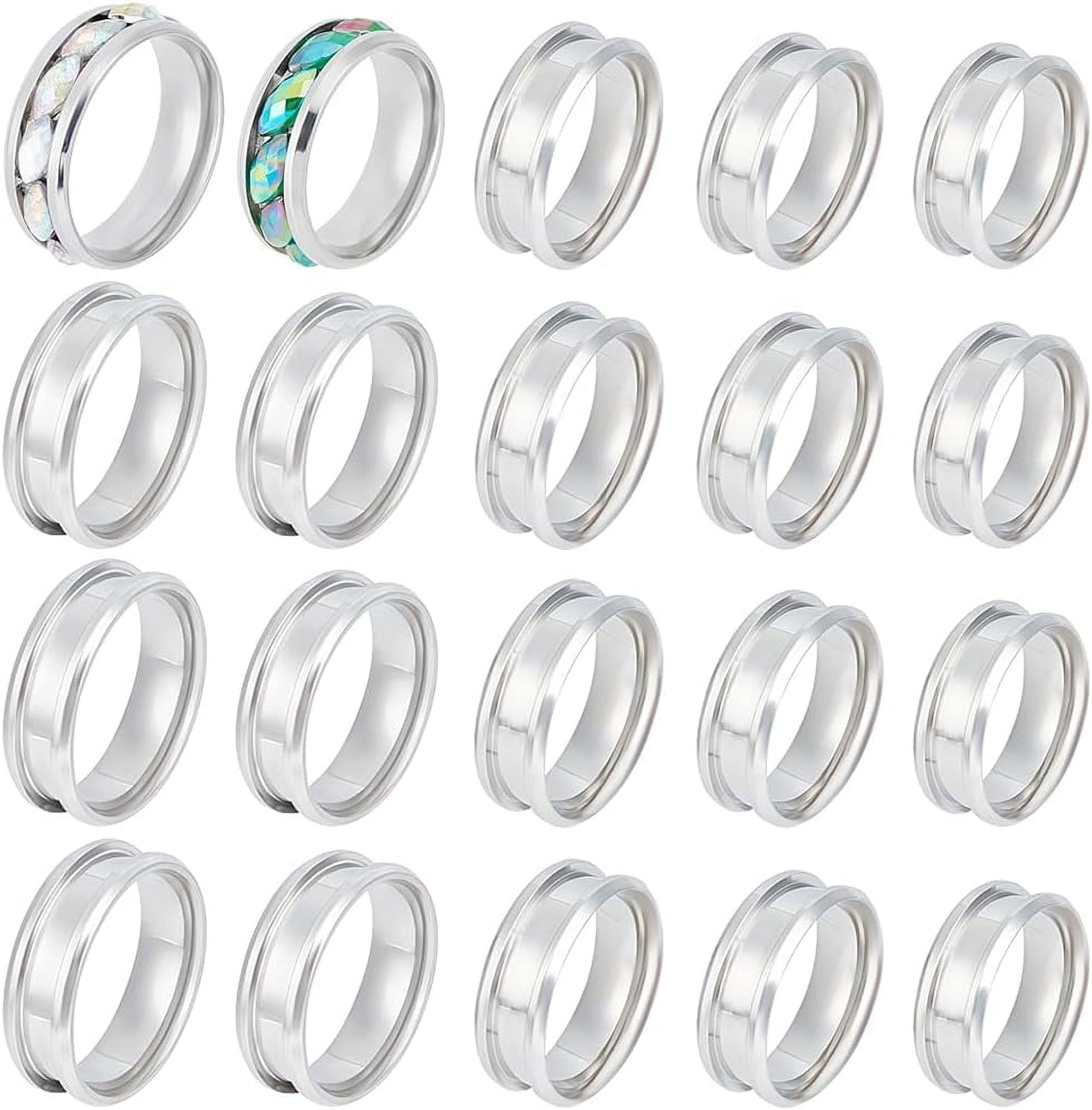 1 Box 20Pcs 5 Size Grooved Inlay Rings Stainless Steel Wide Round Empty ...