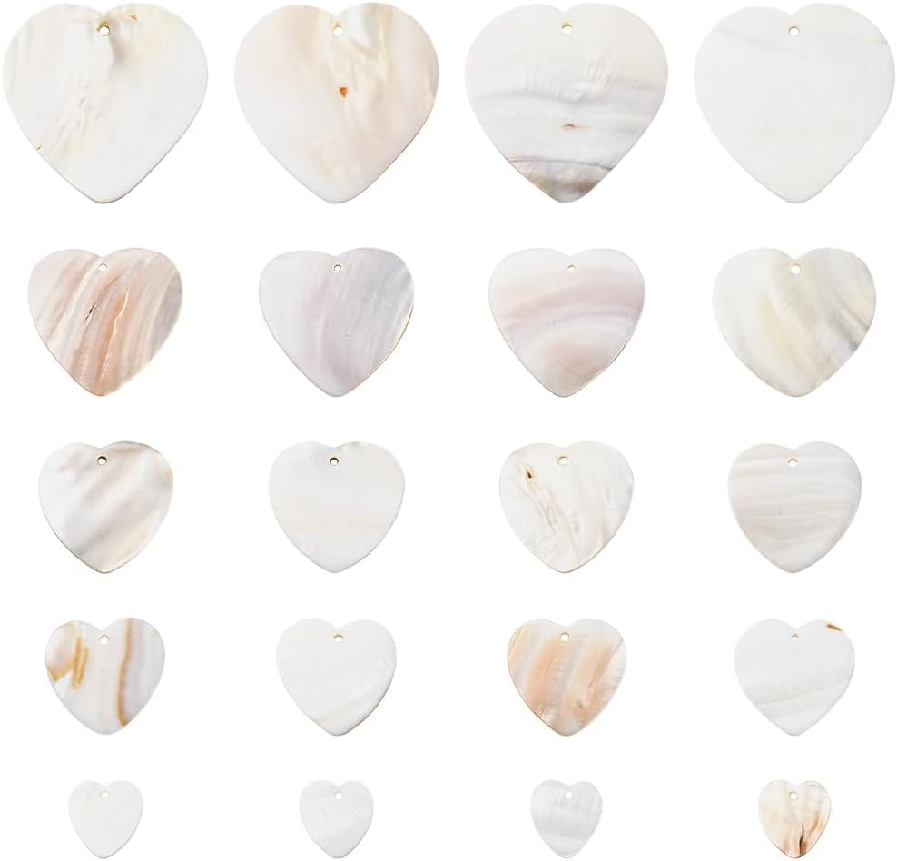 1 Box 20Pcs 5 Sizes Heart Shell Charms Flat Shell Beads Natural Ocean ...