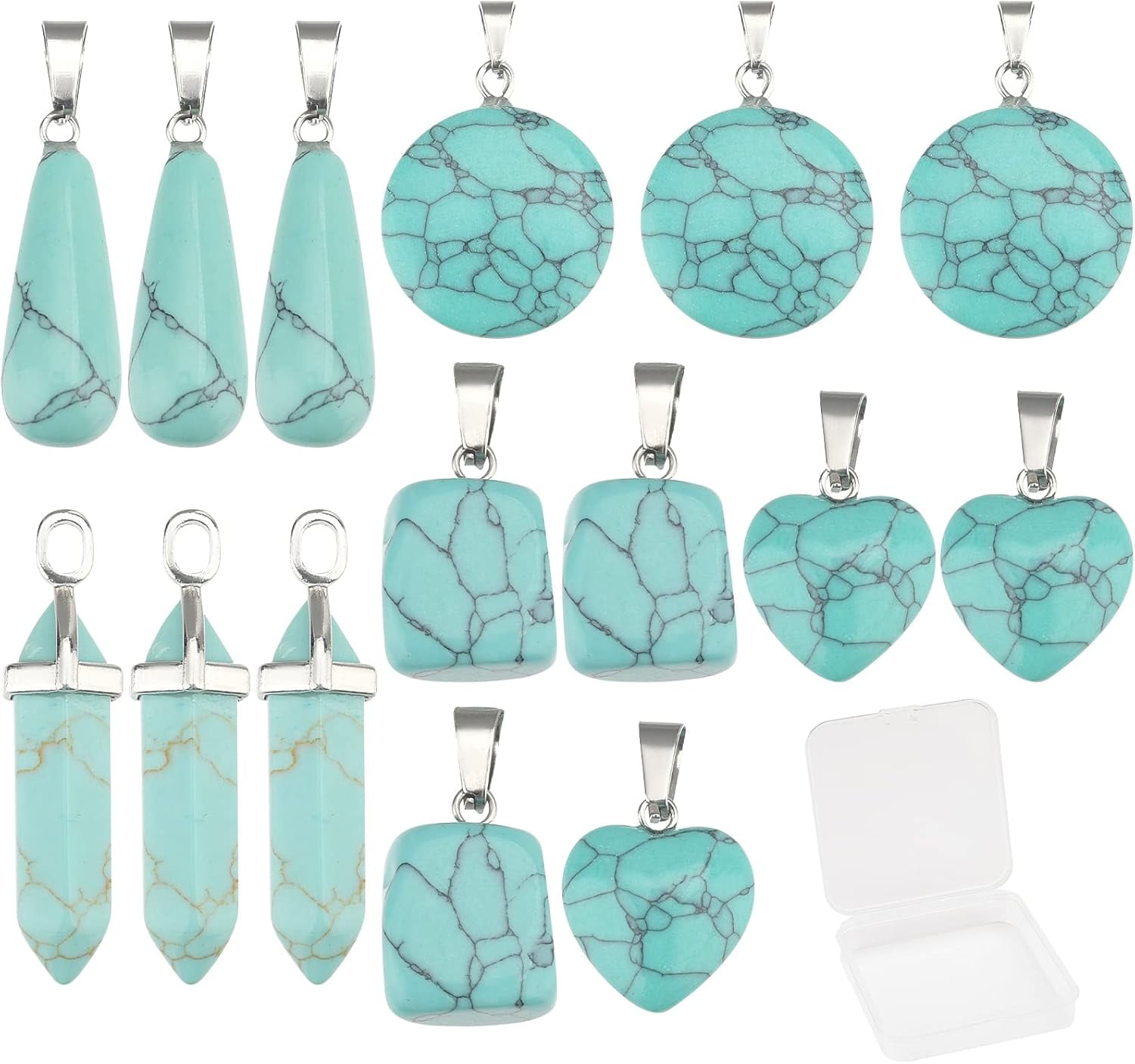 1 Box 20Pcs 5 Style Dyed Turquoise Charms Heart Stone Charms Irregular ...