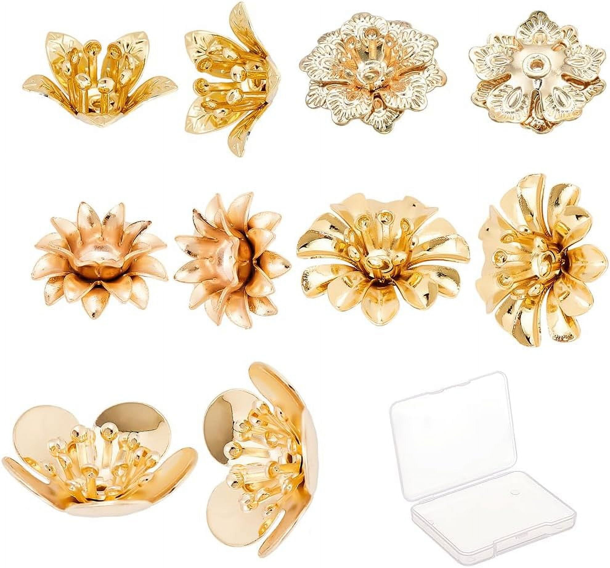 1 Box 20Pcs 5 Style Real 18K Gold Plated Brass Bead Caps 3D Multi-Petal ...