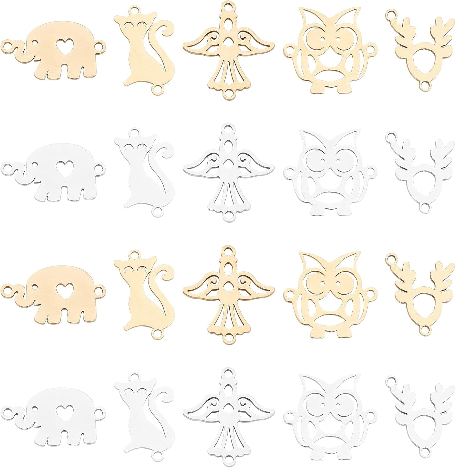 1 Box 20Pcs 5 Styles Animal Connector Charms Bulk Stainless Steel Cat ...