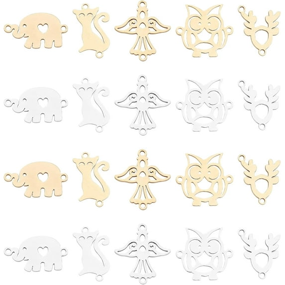 1 Box 20Pcs 5 Styles Animal Connector Charms Bulk Stainless Steel Cat ...