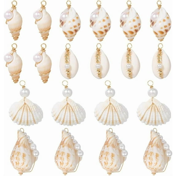 1 Box 20Pcs 5 Styles Cowrie Shells Charms Pearl Shell Charms Bulk Boho ...