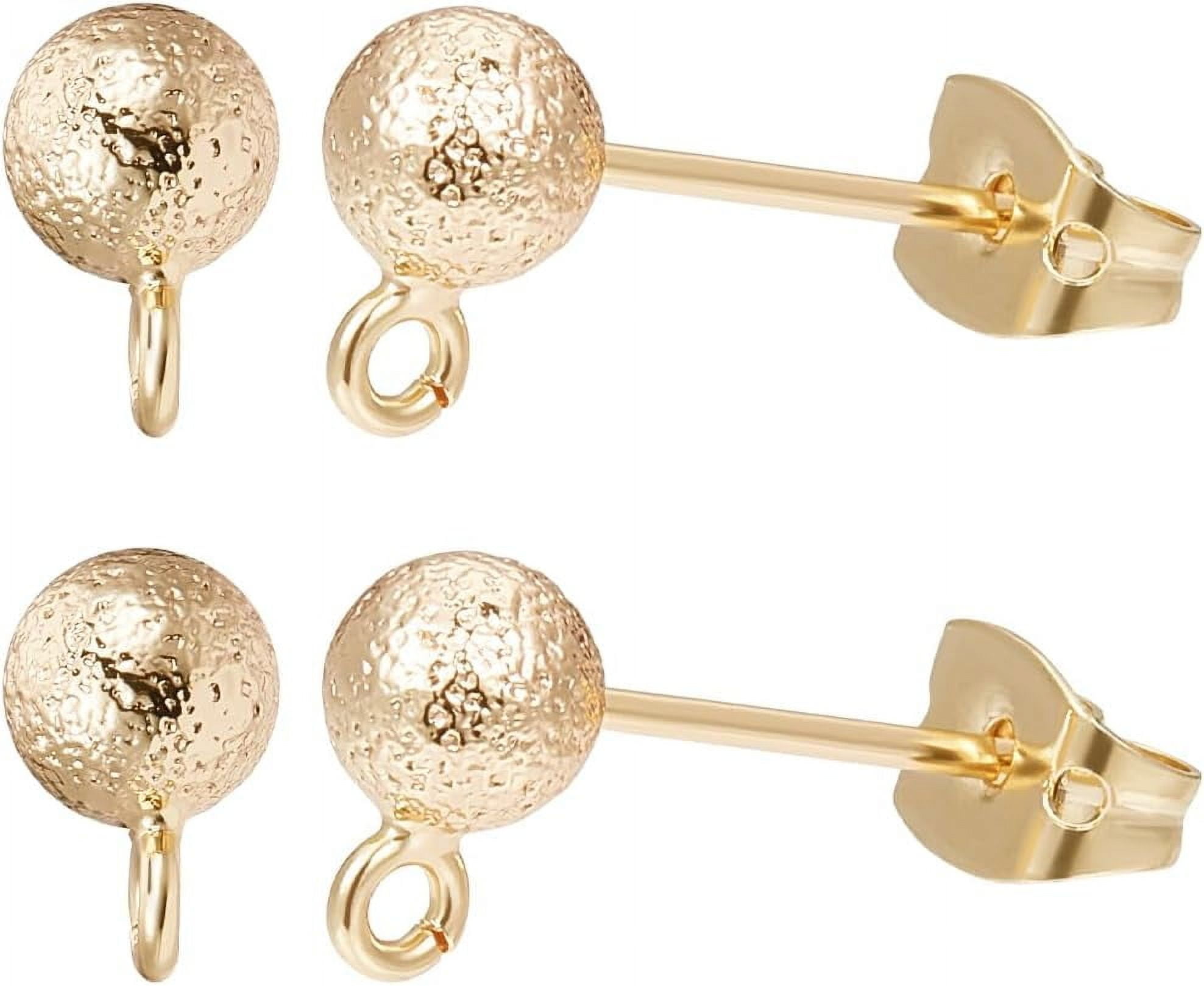 1 Box 20Pcs Ball Stud Earring Findings 18K Gold Plated Brass Textured ...