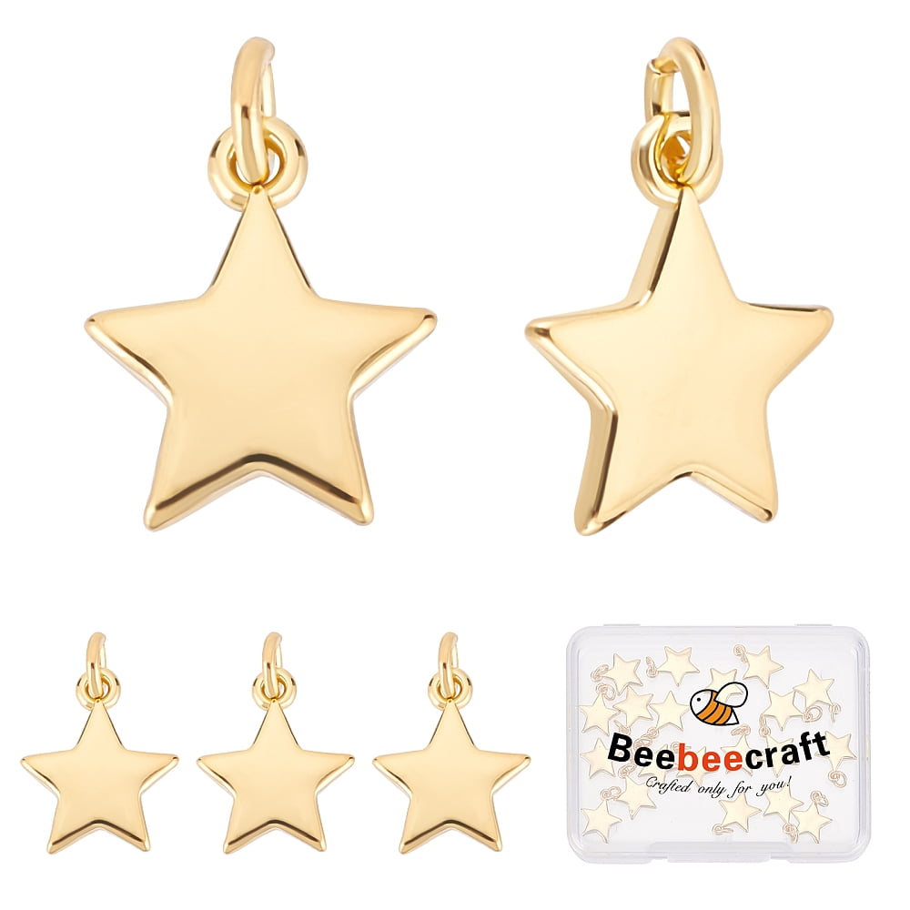 1 Box 20Pcs Brass Pendants Long-Lasting Plated Star Real 18K Gold ...