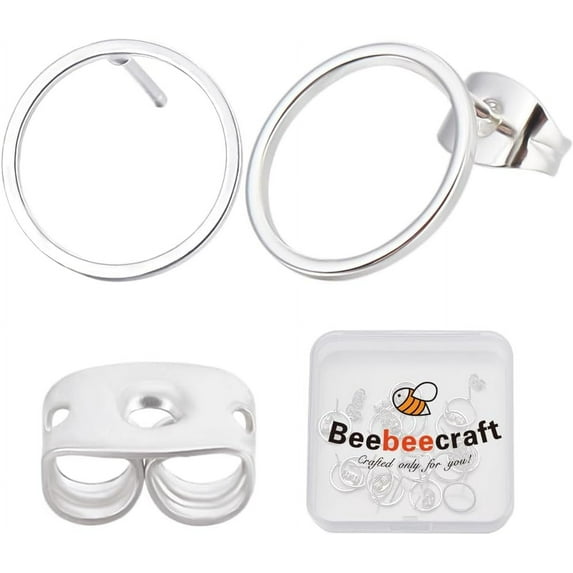 1 Box 20Pcs Circle Stud Earring Post 925 Sterling Silver Plated Brass ...