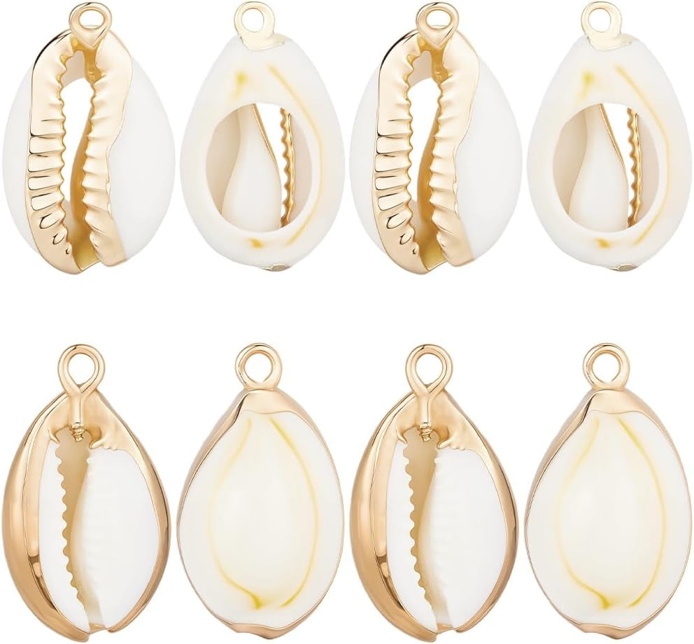1 Box 20Pcs Conch Sea Shell Charms 2 Styles Golden Natural Ocean Theme ...