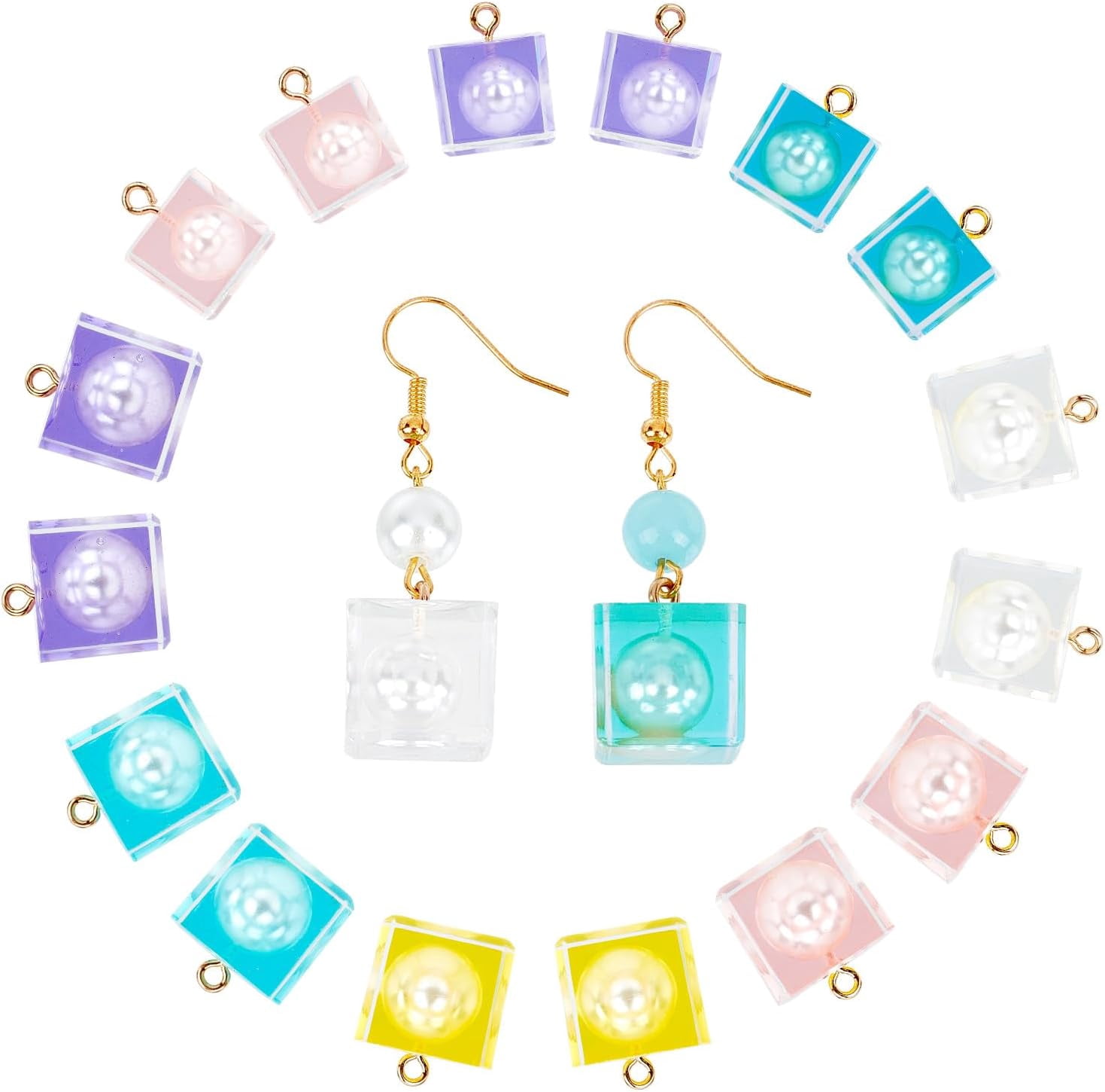 1 Box 20Pcs Cube Charms Pearl Charms Resin Cube Charm Pearl Beads ...
