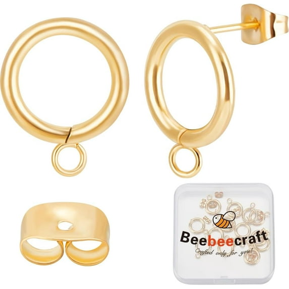 1 Box 20Pcs Hollow Round Stud Earring Findings 24K Gold Plated ...