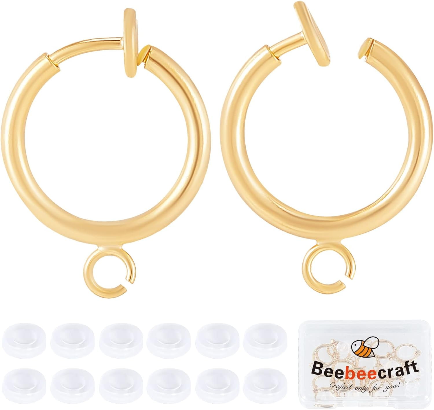 1 Box 20Pcs Hoop Earring Converters 18K Gold Plated Round Clip-on ...