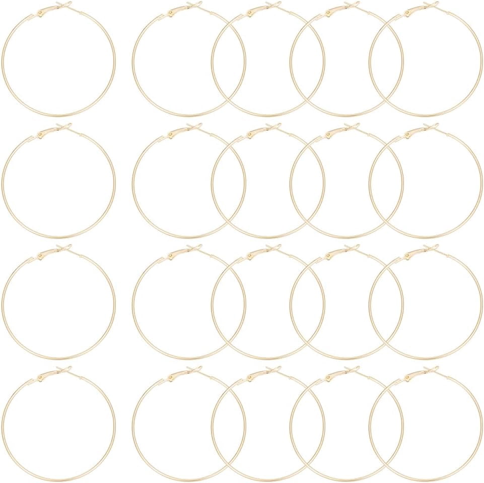 1 Box 20Pcs Hoop Earring Findings 18K Gold Plated Brass 50mm Ring ...