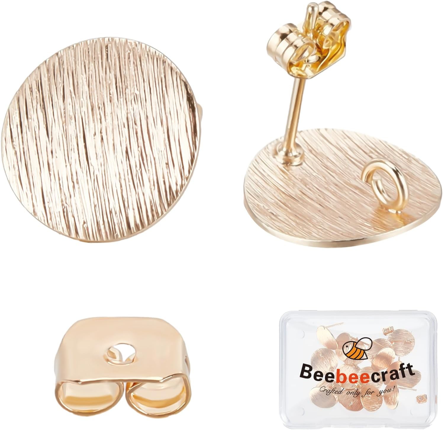 1 Box 20Pcs Irregular Round Stud Earring Findings 18K Gold Plated Flat ...