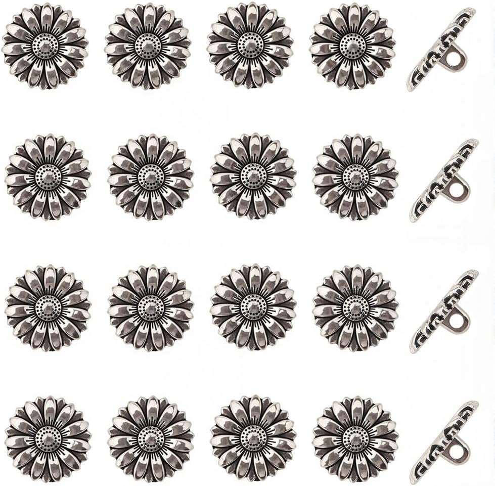 1 Box 20Pcs Metal Shank Buttons 2/3 Inch Vintage Silver Flower Shaped ...
