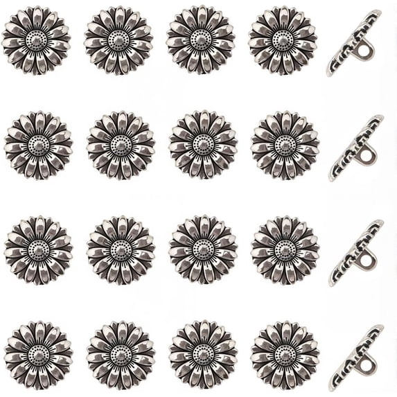 1 Box 20Pcs Metal Shank Buttons 2/3 Inch Vintage Silver Flower Shaped ...