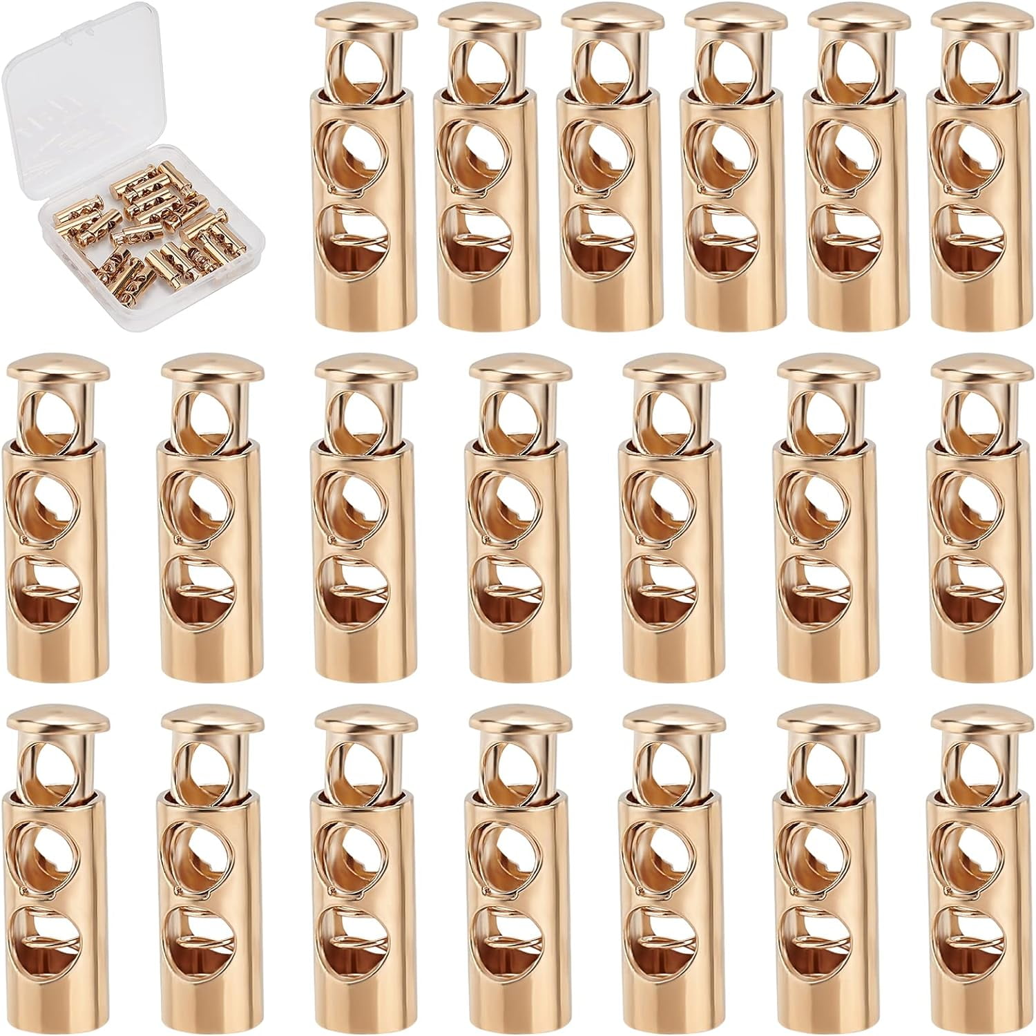 1 Box 20Pcs Metal Toggle Spring Stopper Cord Locks Double Hole Loaded ...