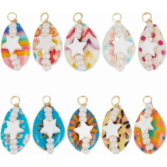 1 Box 20Pcs Natural Shell Charms Cowrie Shells Charms Bulk Small Wire ...