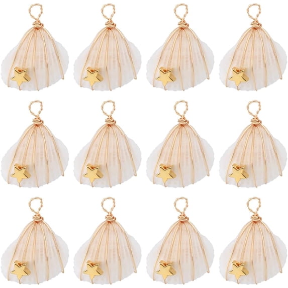 1 Box 20Pcs Shell Charms White Clam Shell Beads Handmade Wire Wrapped ...