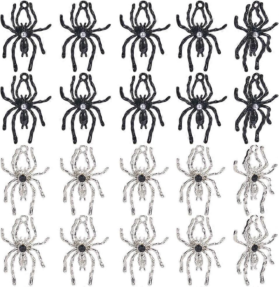 1 Box 20Pcs Silver Spider Charm Black Spiders Charms Bulk Alloy Metal ...