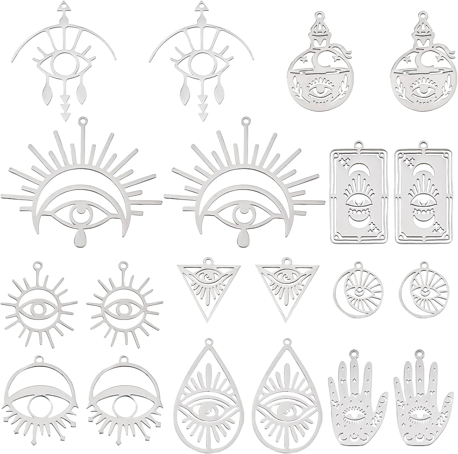 1 Box 20Pcs Tarot Style Stainless Steel Charms Charms Hamsa Hand Lucky ...
