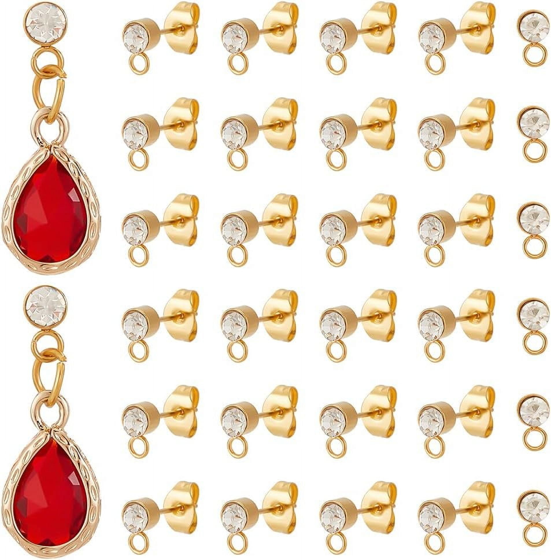1 Box 20pcs Golden Rhinestone Earring Studs Cubic Zirconia Earring ...