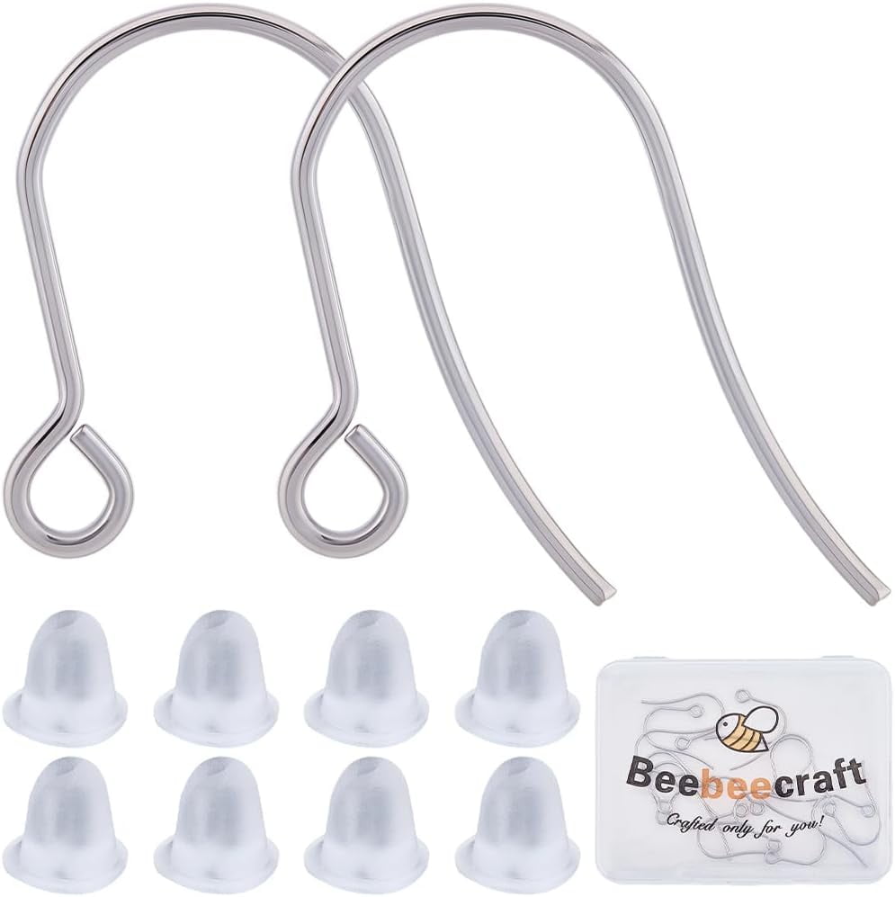 1 Box 20pcs Stainless Steel Earring Hooks Silver Ear Wire Fish Hooks ...